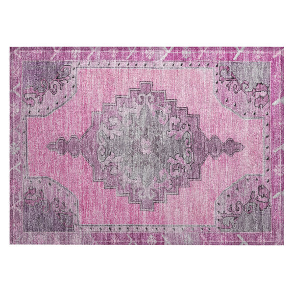 Bungalow Rose Machine Washable Indoor/Outdoor Xhevrie Pink Rug | Wayfair